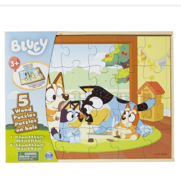 Spinmaster puzzles | Toys | Bluey 5 Puzzles In Wood Storage Box | Poshmark